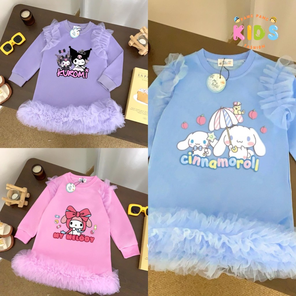 Pang Kids ชุดเดรสลูกสาว แต่งระบาย ฟูฟ่องงง น่ารักก ผ้าเกร็ดปลาแบบหนา No ...