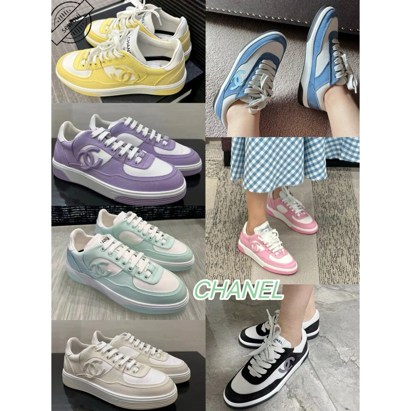 CHANEL 24SS รองเท้าผ้าใบต่ำแบบใหม่รองเท้าผ้าใบลำลองสไตล์คู่รัก | Shopee Thailand