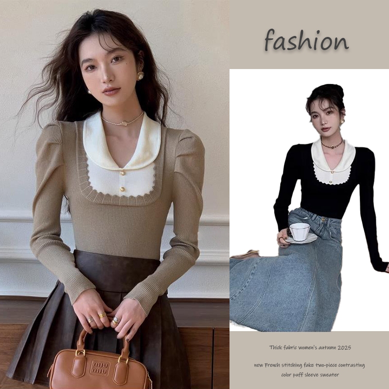 Lune_Graceเสื้อไหมพรมแขนตุ๊กตา ดีเทลตัดสีแขนยาวสไตล์วินเทจ-พร้อมส่ง-รุ่นD612 | Shopee Thailand