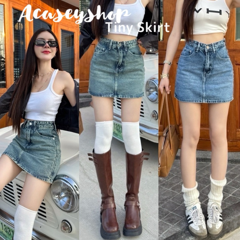 Acasey กระโปรง ผ้ายีนส์ ตัวสั้น Tiny Short Skirt🍯 YJ | Shopee Thailand