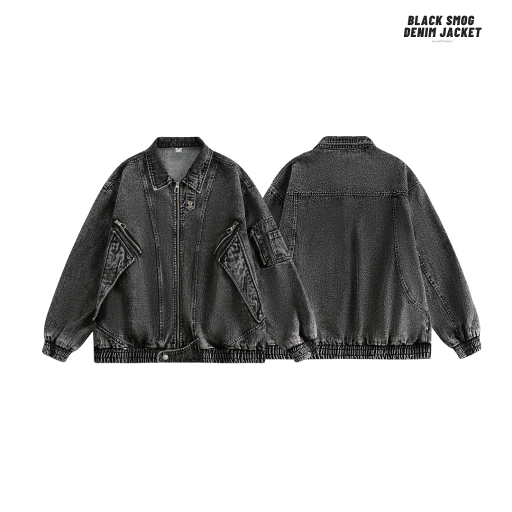 Jeera168 | Black Smog Denim Jacket เสื้อแจ็คเก็ตยีนส์ Unisex สีหมอกควัน ...