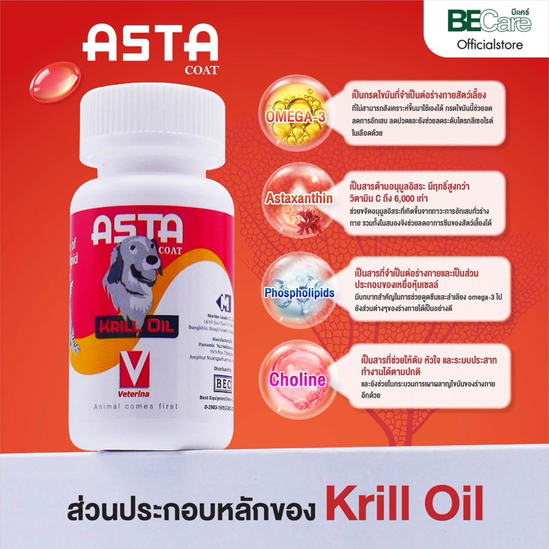 Asta coat krill Oil Exp.01/2026 ผลิตภัณฑ์เสริมอาหาร โอเมก้า 3 จำนวน 50 ...