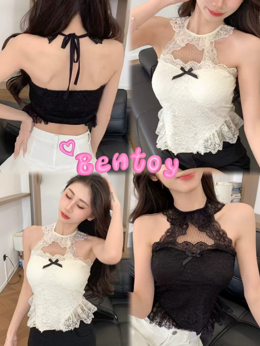 Bentoy (bratopKD244) เสื้อเกาะอกรัดรูป เสริมฟองน้ำในตัว แต่งลูกไม้ ...