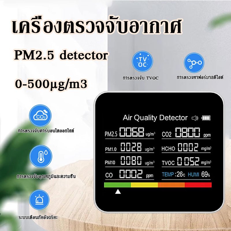 PM2.5 Detector เครื่องวัดฝุ่น พร้อมจอแสดงผล LED เซนเซอร์อุณหภูมิ และความชื้น ความแม่นยําสูง PM2 ...