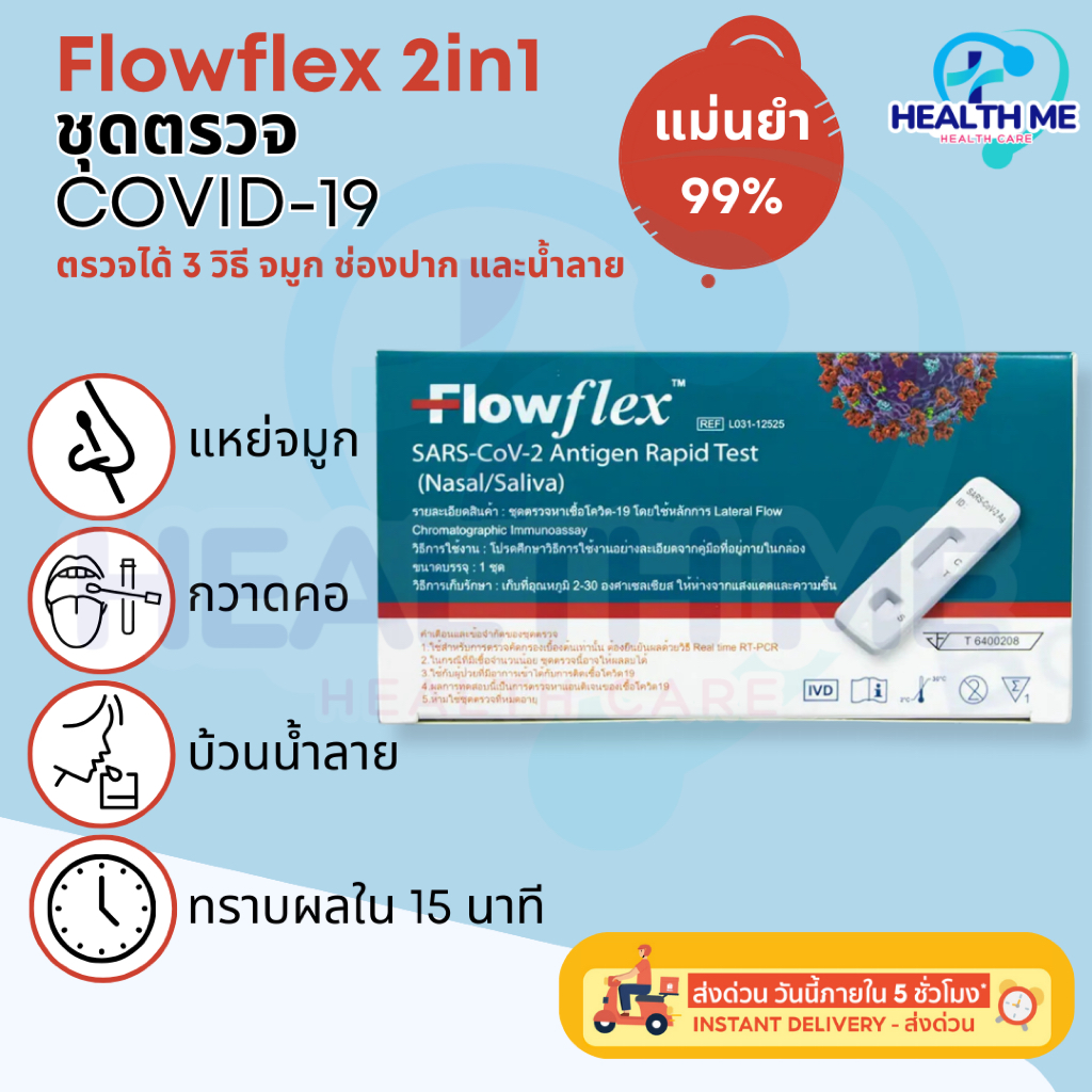 ชุดตรวจโควิด Flowflex 2in1 ATK antigen test kit ตรวจได้ทั้งจมูกและ ...
