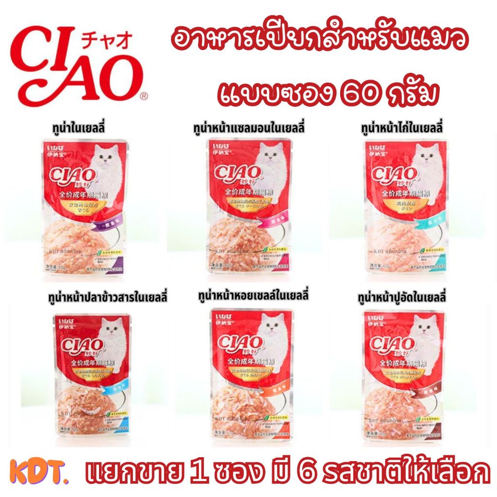 CIAO อาหารเปียกแมว แบบซอง 60g (1ซอง) อาหารเปียกสำหรับแมว มี 6 รสชาติ ให้เลือก พร้อมส่ง สต็อกไทย ...
