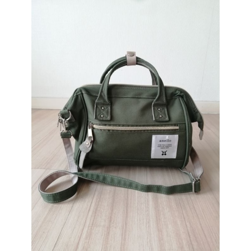 กระเป๋า anello มือสองของแท้ anello mini boston bag japan สีเขียวทหาร ...