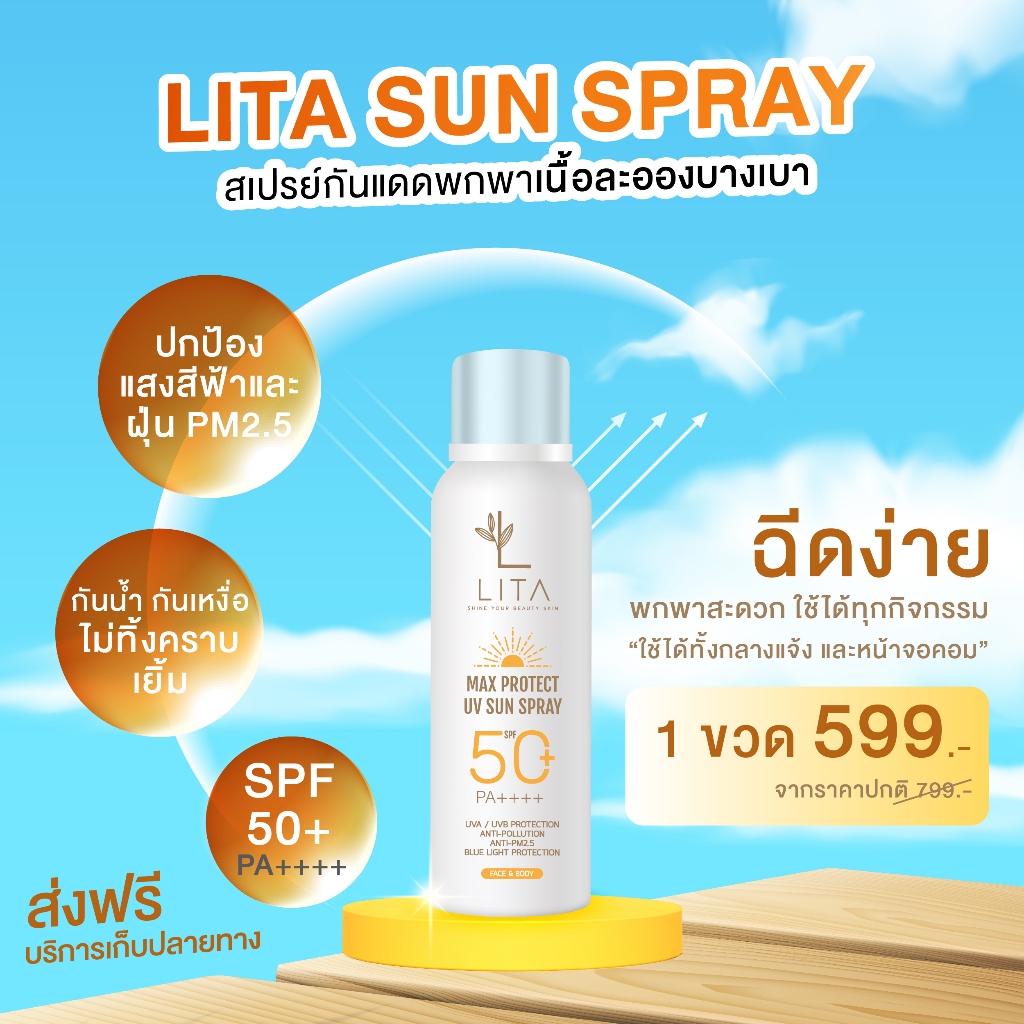 สเปรย์กันแดด ลิต้าซันสเปรย์ สเปรย์กันแดดปกป้องผิวจากรังสี UV แสง Blue ...