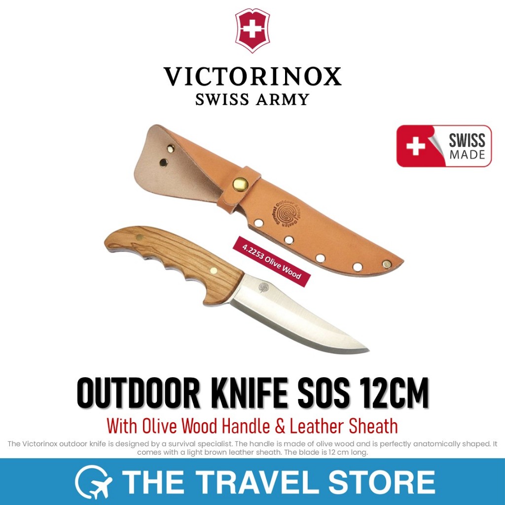 Victorinox OUTDOOR KNIFE SOS 12CM with Olive Wood Handle & Leather ...