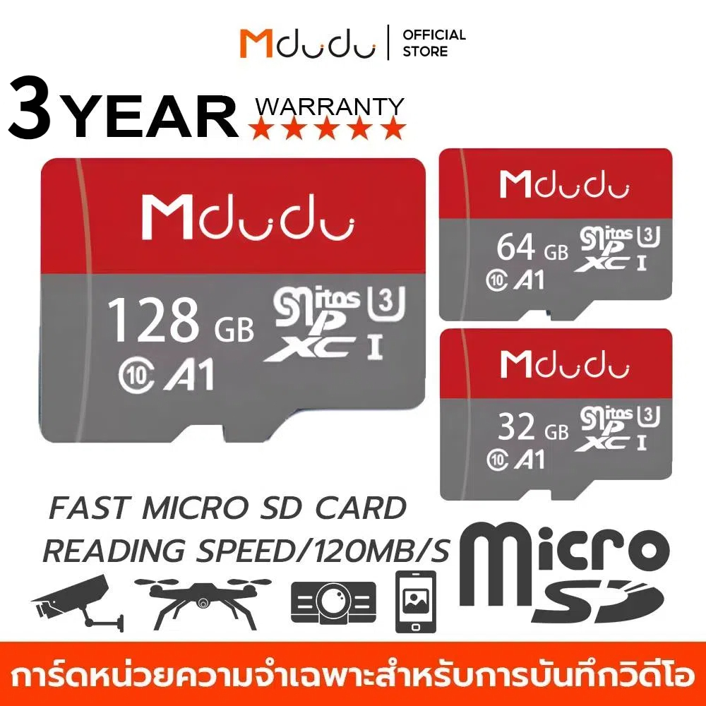 Mdudu เมมโมรี่การ์ด Micro SD Card 32GB 64GB 128GB SD Card Mdu Storage ...