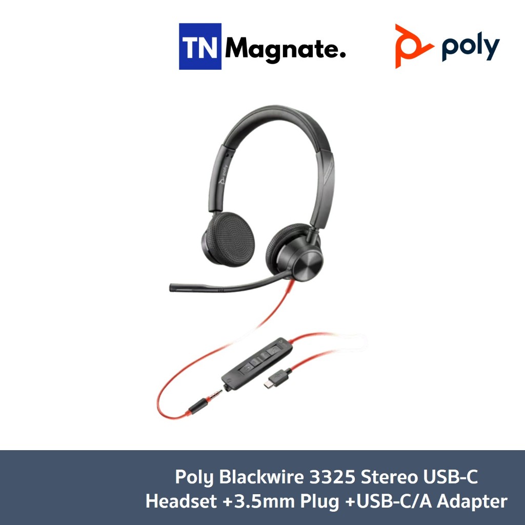 [หูฟังแบบมีสาย] Poly Blackwire 3325 Stereo USB-C Headset +3.5mm Plug ...
