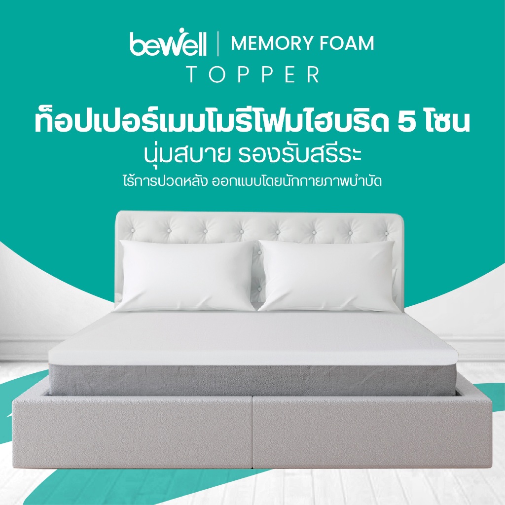 Bewell Ergonomic Topper ท็อปเปอร์เมมโมรี่โฟมไฮบริด 5 โซน นอนแล้วไม่ปวดหลัง ออกแบบตามรูปร่าง ...