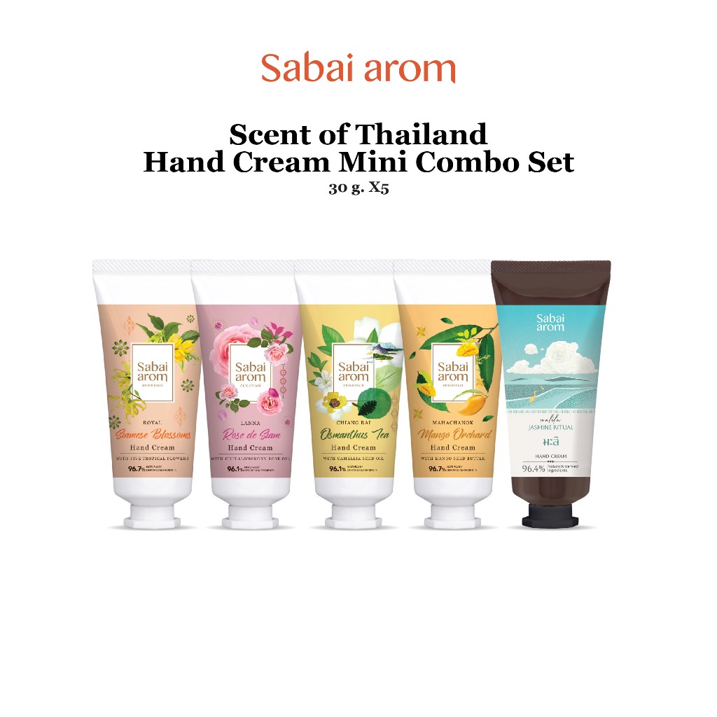 Sabai arom Scent of Thailand Hand Cream Mini Combo Set 30g. X 5 กลิ่น ...