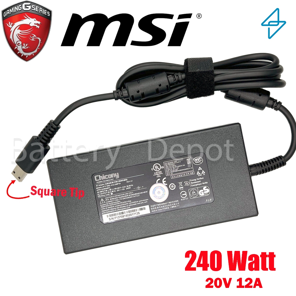 MSI AC Adapter ของแท้ 20V/12A 240W หัวแบบ Jack Square Tip สายชาร์จ MSI เอ็มเอสไอ อะแดปเตอร์ ...