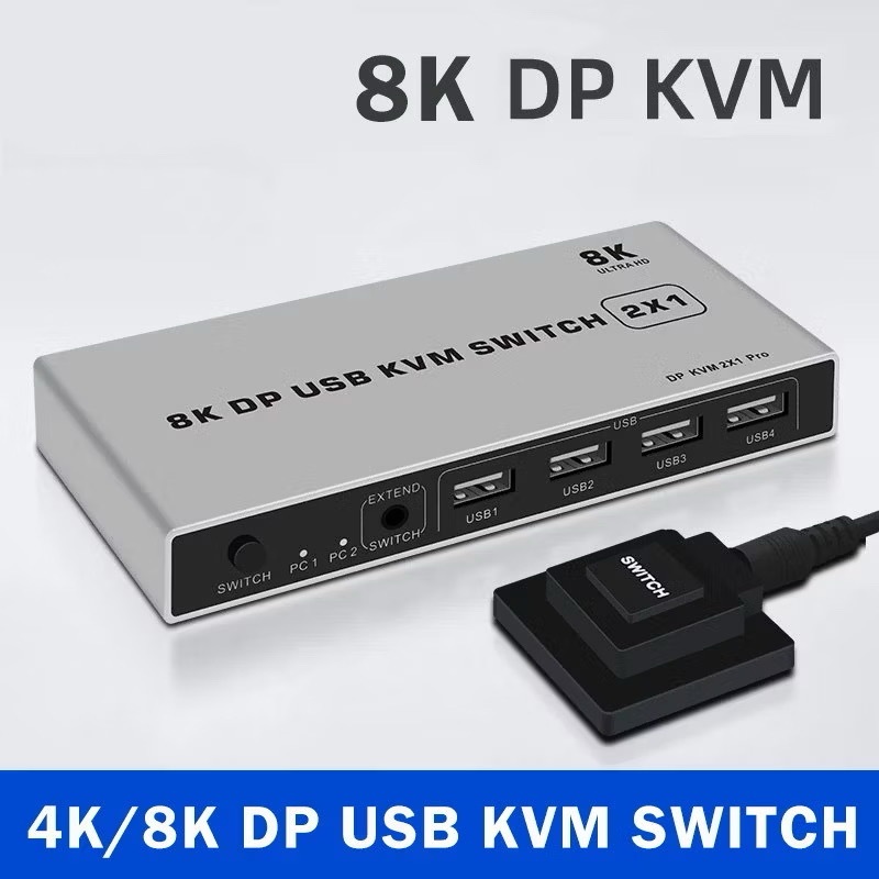 2x1 DP USB KVM Switcher KVM Dual-Port DisplayPort KVM Switch 2 Port 8K ...