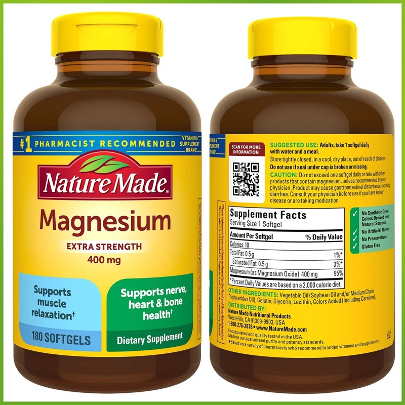 (Exp.09/2026)Nature Made Extra Strength Magnesium 400 mg., 180 Softgels ...