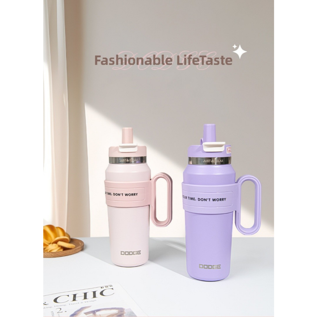 แก้วน้ำสแตนเลสมีด้ามจับด้านข้าง DODGE ใหญ่คุ้มจุใจ ขนาด 900ml ภายในแก้วเป็นเซรามิคเก็บอุณหภูมิ ...