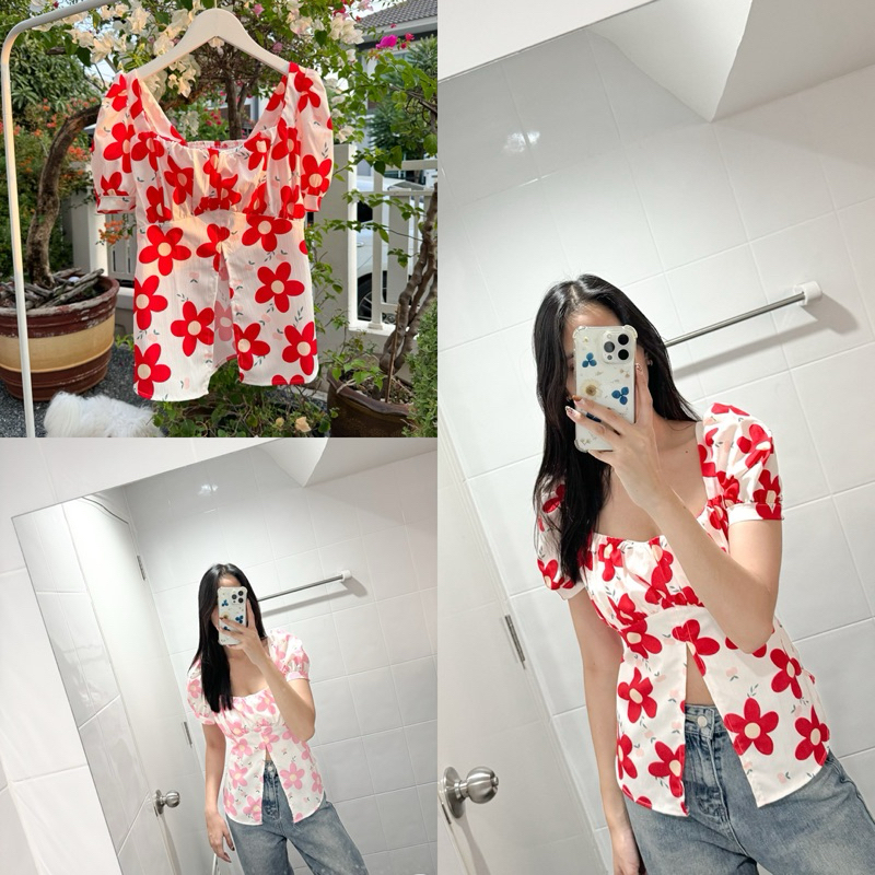 SUNNY-Shirt เสื้อแขนสั้นสม็อกหลังแขนตุ๊กตา | Shopee Thailand