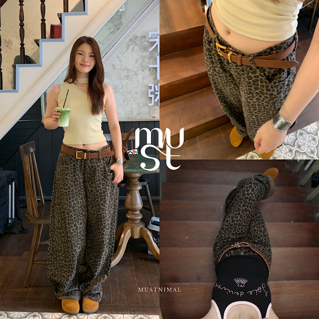 (พร้อมส่ง) MUSTNIMAL | ROAR Leopard denim กางเกงยีนส์ขายาวลายเสือ ...