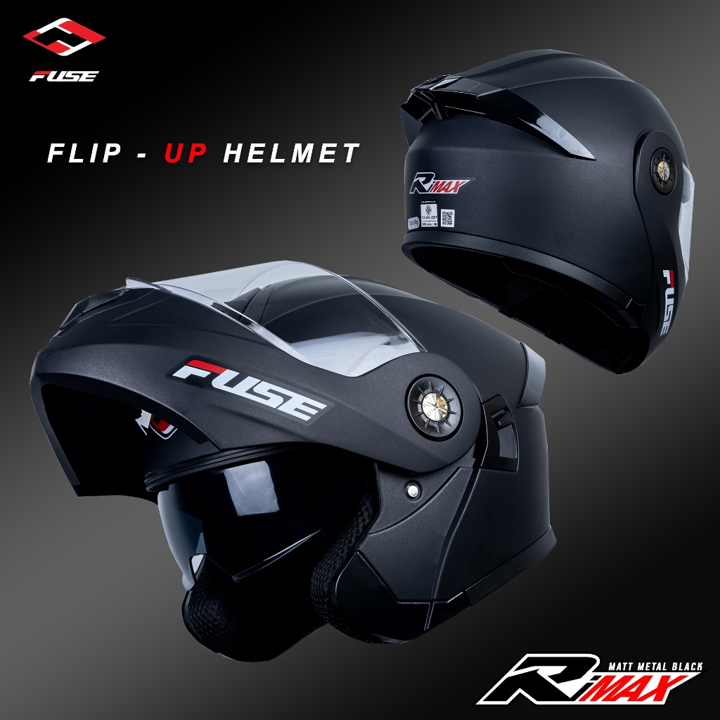 หมวกกันน็อค FUSE RIMAX หมวกเต็มใบยกคาง มีแว่น2ชั้น สีดำกันแดด เอาขึ้นลง ...
