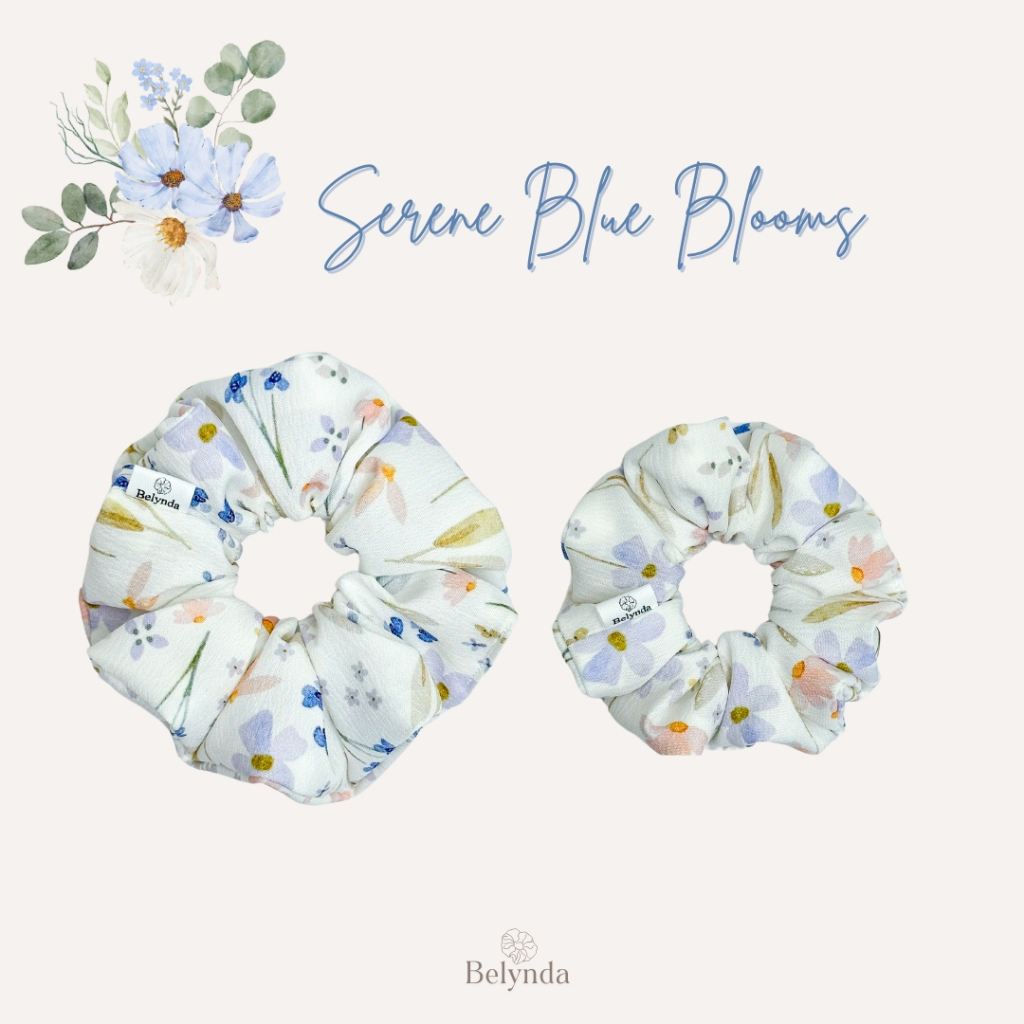 Belynda ♥ Scrunchies ♥ Serene Blue Bloom ♥ Regular / Large ยางรัดผม โดนัท ลายดอกไม้โทนสีฟ้า ...