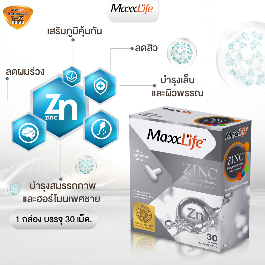 MaxxLife Zinc Bisglycinate Chelate ซิงก์ บิสไกลซิเนส คีเลต (30แคปซูล ...