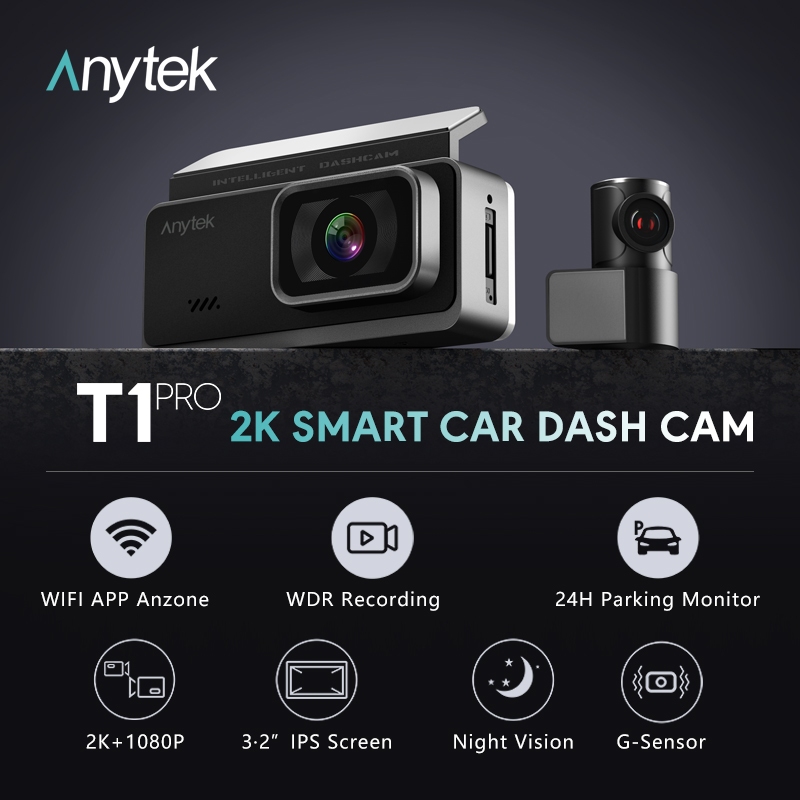Anytek T1Pro กล้องบันทึกหน้าหลัง ความชัด 2K+1080P ภาพคมชัดทั้งหน้า-หลัง ...