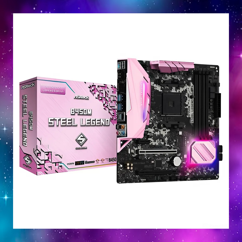 MAINBOARD (เมนบอร์ด) AM4 ASROCK B450M STEEL LEGEND (PINK) RYZEN ใช้งาน ...