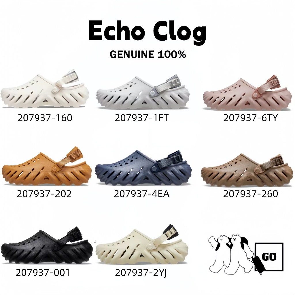[ของแท้100%]Crocs Echo Clog 207937-160 207937-1FT 207937-6TY 207937-202 207937-4EA 207937-260 ...