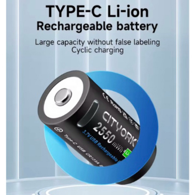 ถ่านชาร์จ CR2 Rechargeable Battery USB Type-C Fast Charge 3.7V 350mAh lithium CR123 battery ...