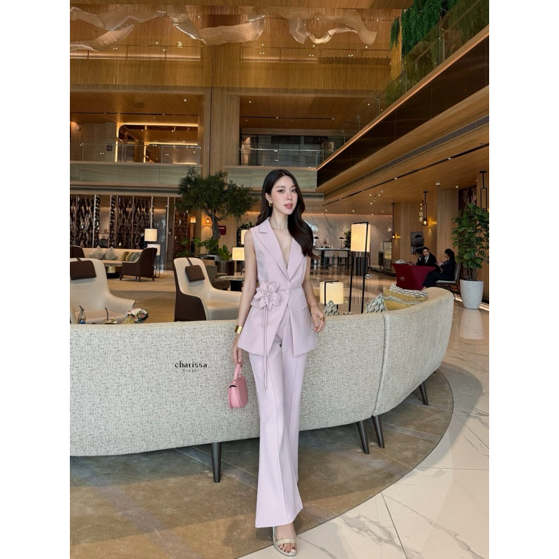 CHARISSA KLOSET /ชมพู เซ็ทแขนกุดมาพร้อมกับกางเกงขายาว มีซับในทั้งตัว ...