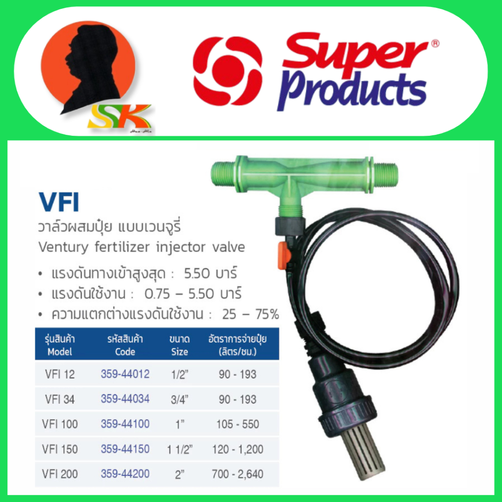 วาล์วผสมปุ๋ย แวนจูรี่ มีขนาดให้เลือกตั้งแต่ 1/2นิ้ว - 2นิ้ว ยี่ห้อ SUPER PRODUCTS รุ่น VFI ...