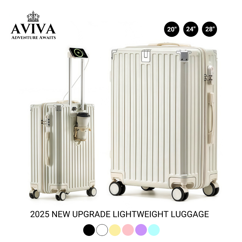 AVIVA ฟังก์ชั่นการชาร์จ USB กระเป๋าเดินทาง 20/24/28นิ้ว พร้อมตะขอ โลหะ ...