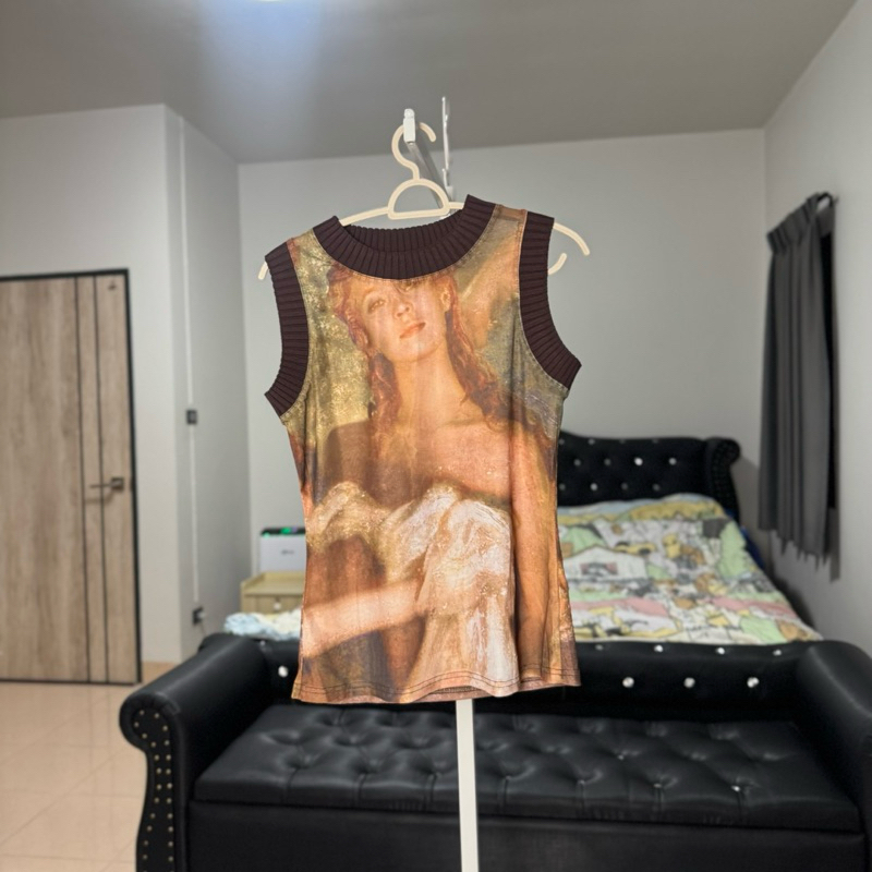 WGWE ส่งต่อUsedเสื้อกล้ามซีทรูผ้านุ่มแต่งขอบคอแขนไหมพรม | Shopee Thailand