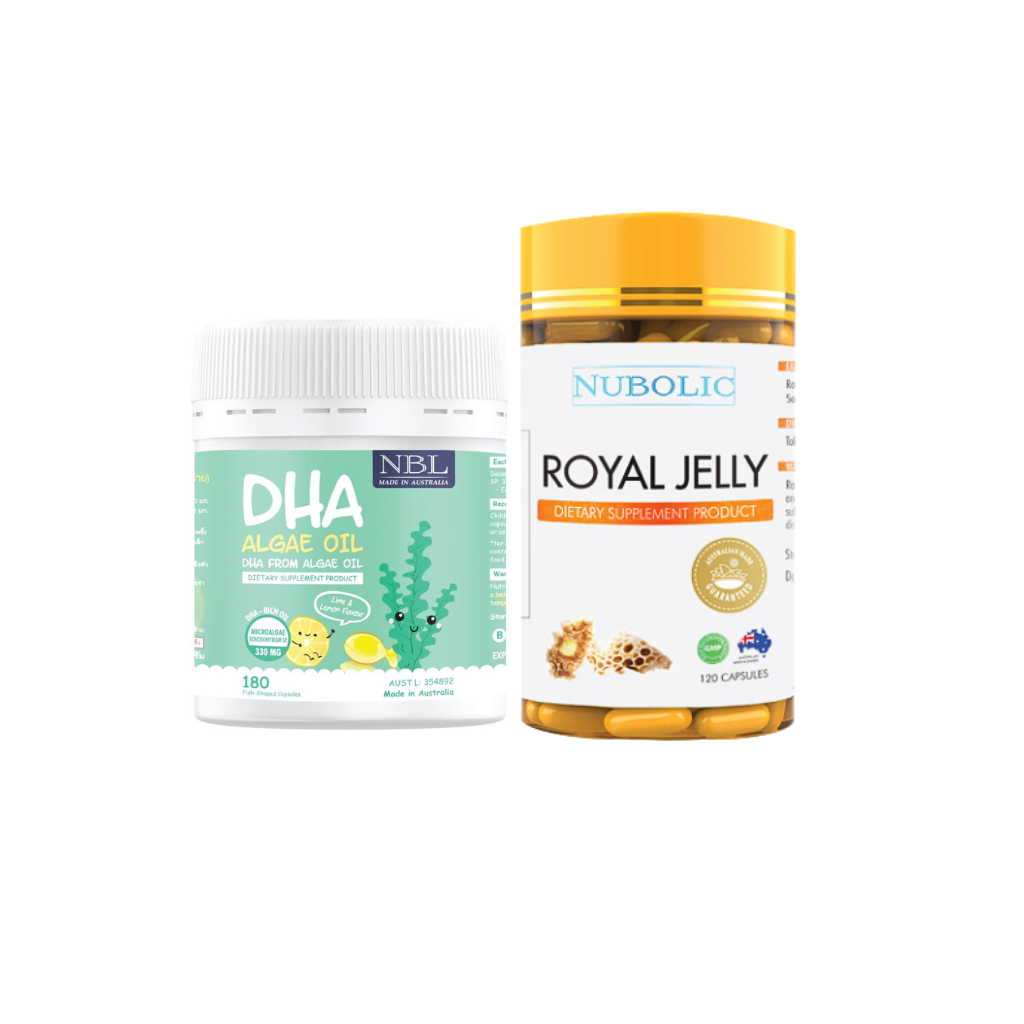 แพคคู่ DHA Algae Oil 180 เม็ด / NUBOLIC Royal Jelly 120 เม็ด | Shopee Thailand