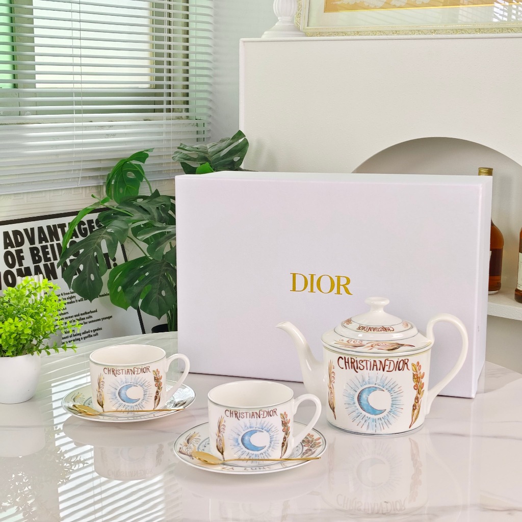 DIOR High Bone Porcelain One Pot Double Cup Plate Afternoon Tea Coffee ...