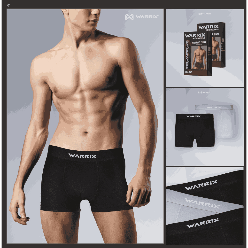 WARRIX กางเกงชั้นใน Men's Underwear Mid Waist ทรง Trunk (WU-244ALMCLP2) แพ็ค3ตัว | Shopee Thailand