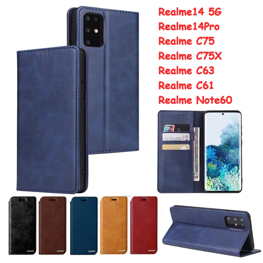 เคสฝาพับหนัง เปิดปิด XUNDU สำหรับ Realme C75 C71 C75X 14 5G/14T 14Pro C63 C61 Note60 C53 C51 ...