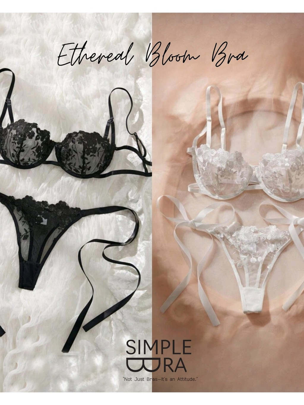 B004 Simple Bra Ethereal Bloom Bra ปักดอกไม้บนซีทรู เซ็กซี่แบบมีชั้น ...