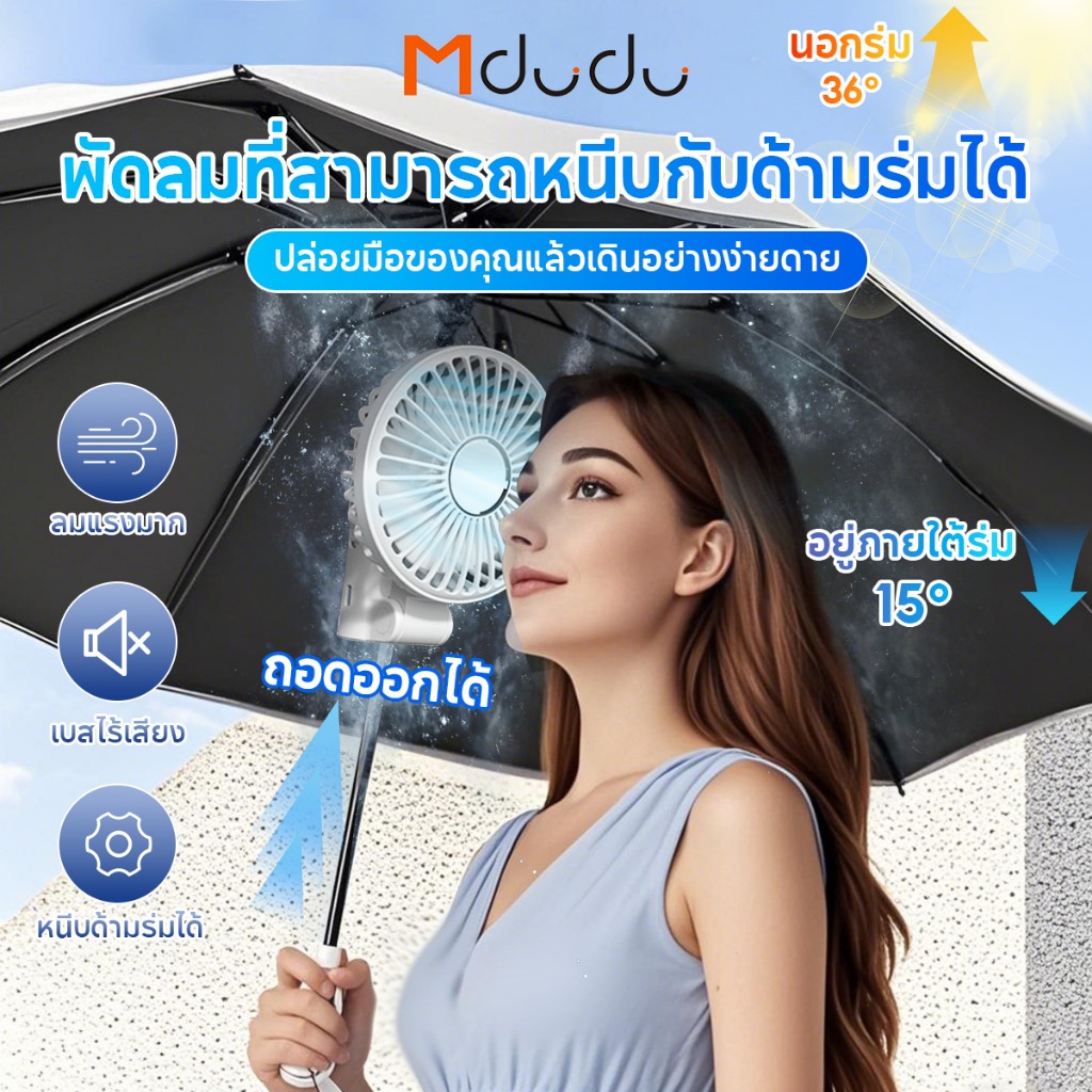 Mdudu พัดลมพกพาที่สามารถตไว้กับร่มเพื่อคลายร้อนด้วยการตั้งค่าความเร็ว 3 ...