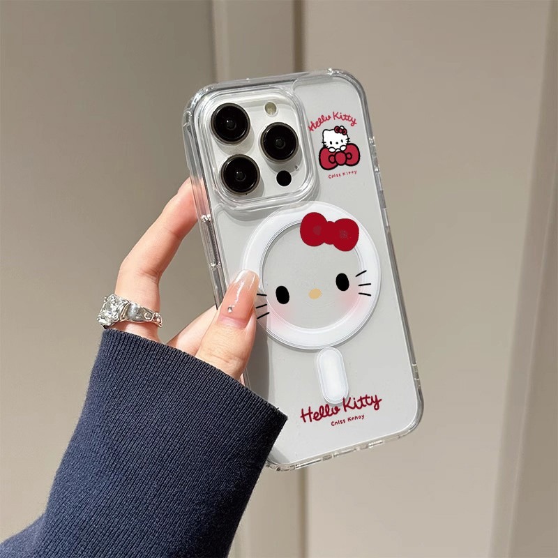 น่ารักการ์ตูนแมวโปร่งใสแม่เหล็กเคสโทรศัพท์สําหรับiphone 11 12 13 14 15 ...