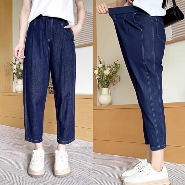 GHAOHES กางเกงยีนส์ฮารูนหญิง เอวยางยืด รูปร่างลูกแพร์ ไซส์ใหญ่ #6601 | Shopee Thailand