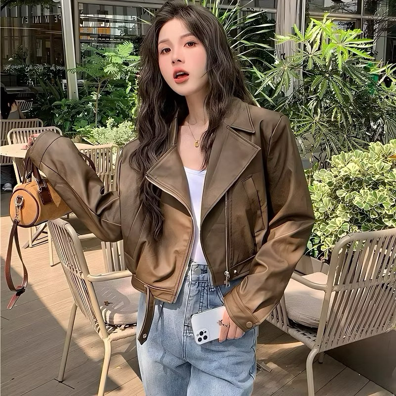 สื้อแจ๊คเก็ตหนังสีน้ำตาล คอปก แต่งซิบหน้า รุ่นนี้ขายดีมาก รหัสD44 ...