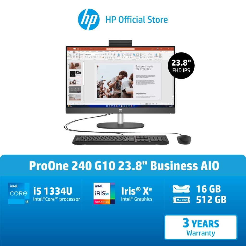 [แถม! เครื่องปริ้น] HP ProOne 240 G10 i5-1334U | Intel Iris | 16GB | 512GB | Win11 Home | 3Yrs ...