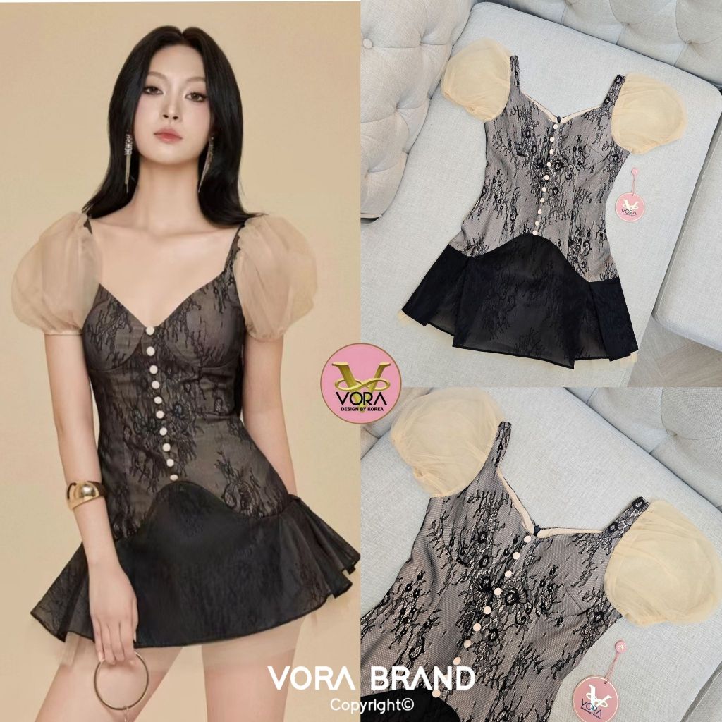 VORA Dress สั้นแขนสม็อคพองผ้าตาข่ายซีทรู(*สอบถามสต๊อกก่อนกดสั่งน๊า) | Shopee Thailand