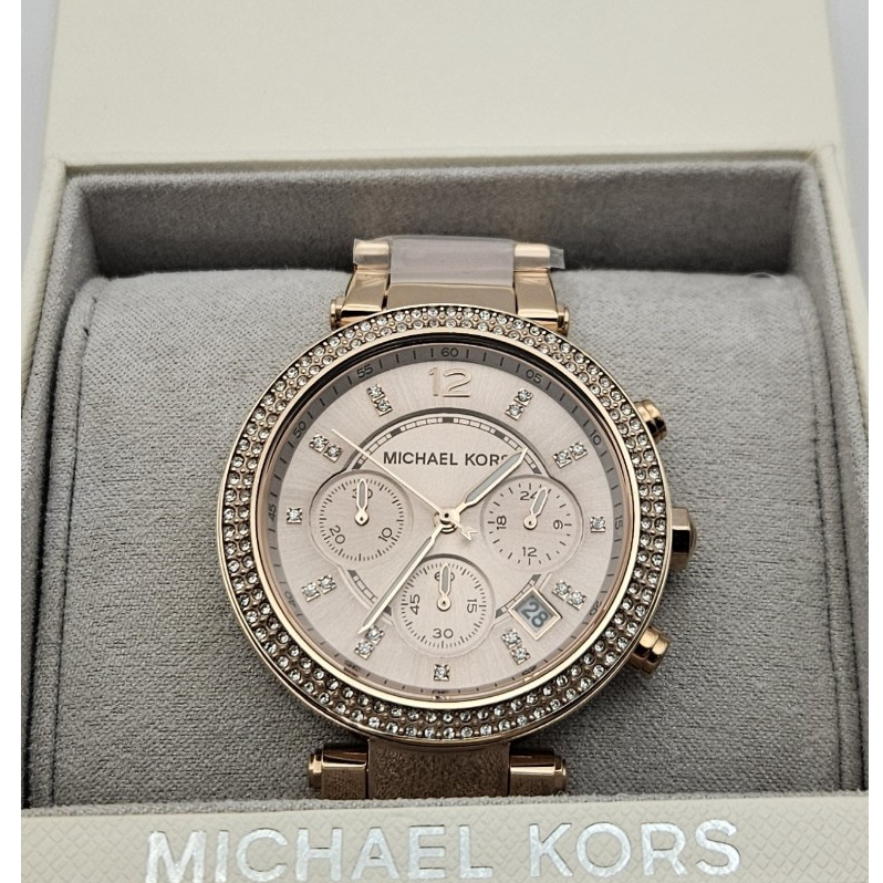 MICHAEL KORS Parker Blush Dial Rose Gold Tone Blush Acetate Watch ...