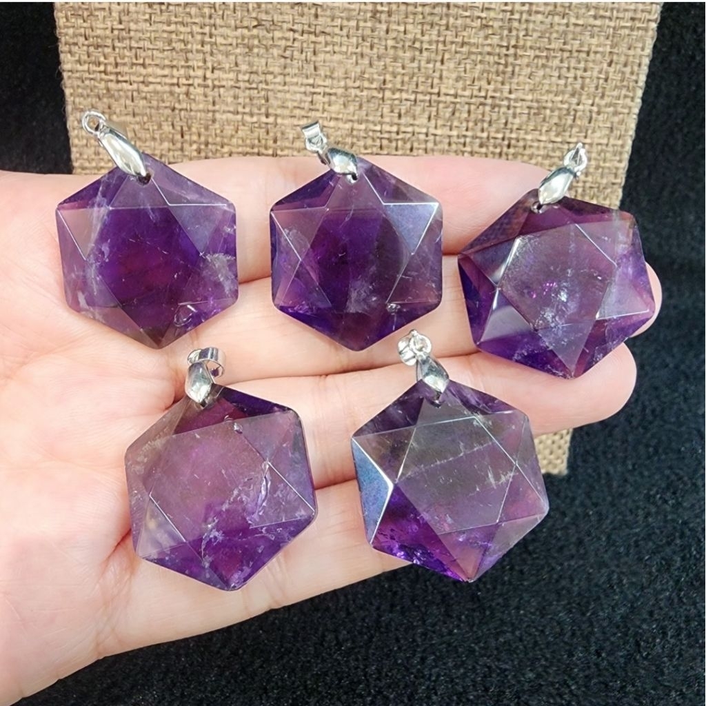 จี้หินรูปดาวหกแฉก"สตาร์ออฟเดวิด"(Star of Davis)จี้หินอเมทิสต์ อเมทิสต์ ...