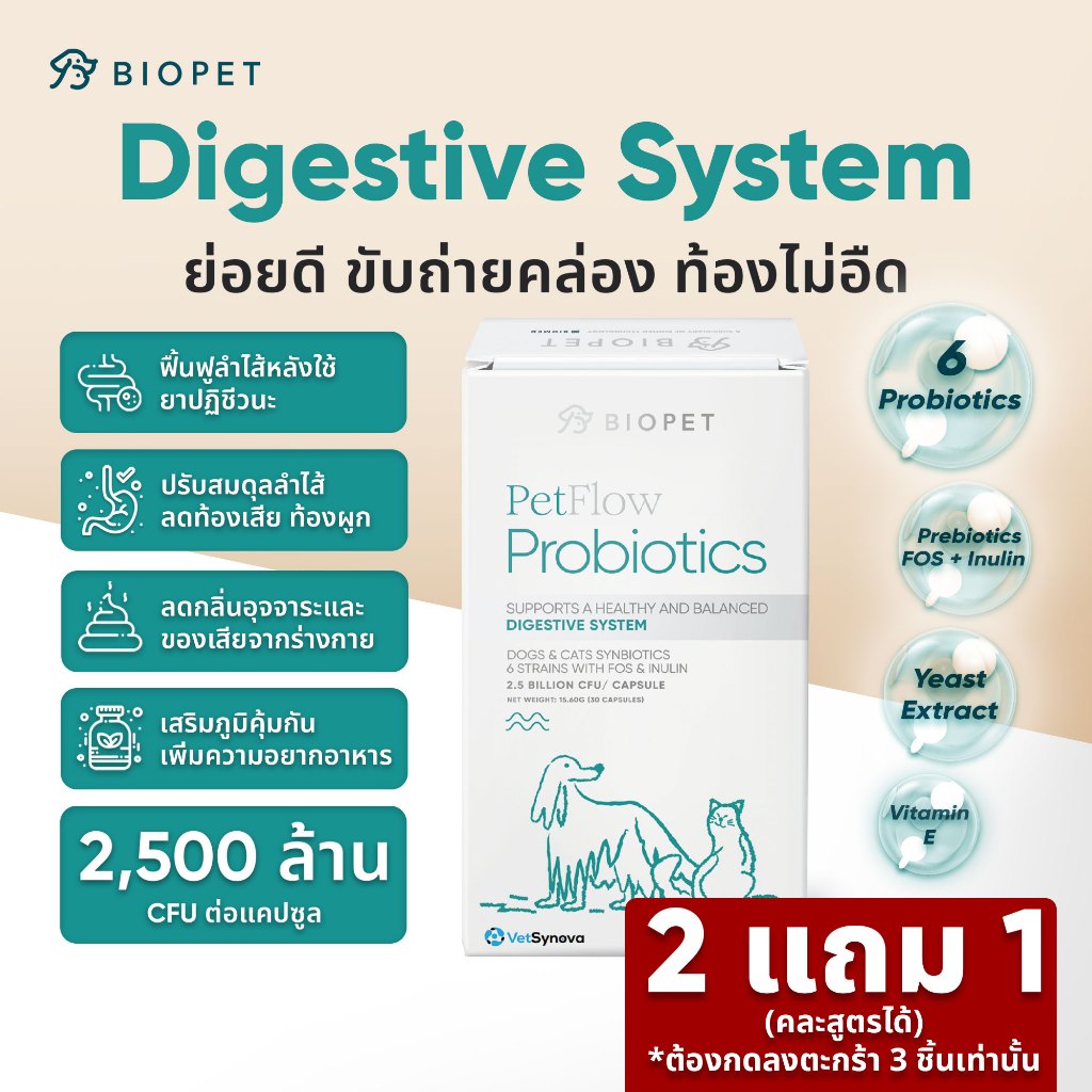 [ซื้อ2แถม1 *กดลงตะกร้า3ชิ้น]PetFlow โพรไบโอติกส์สำหรับสัตว์เลี้ยง ...