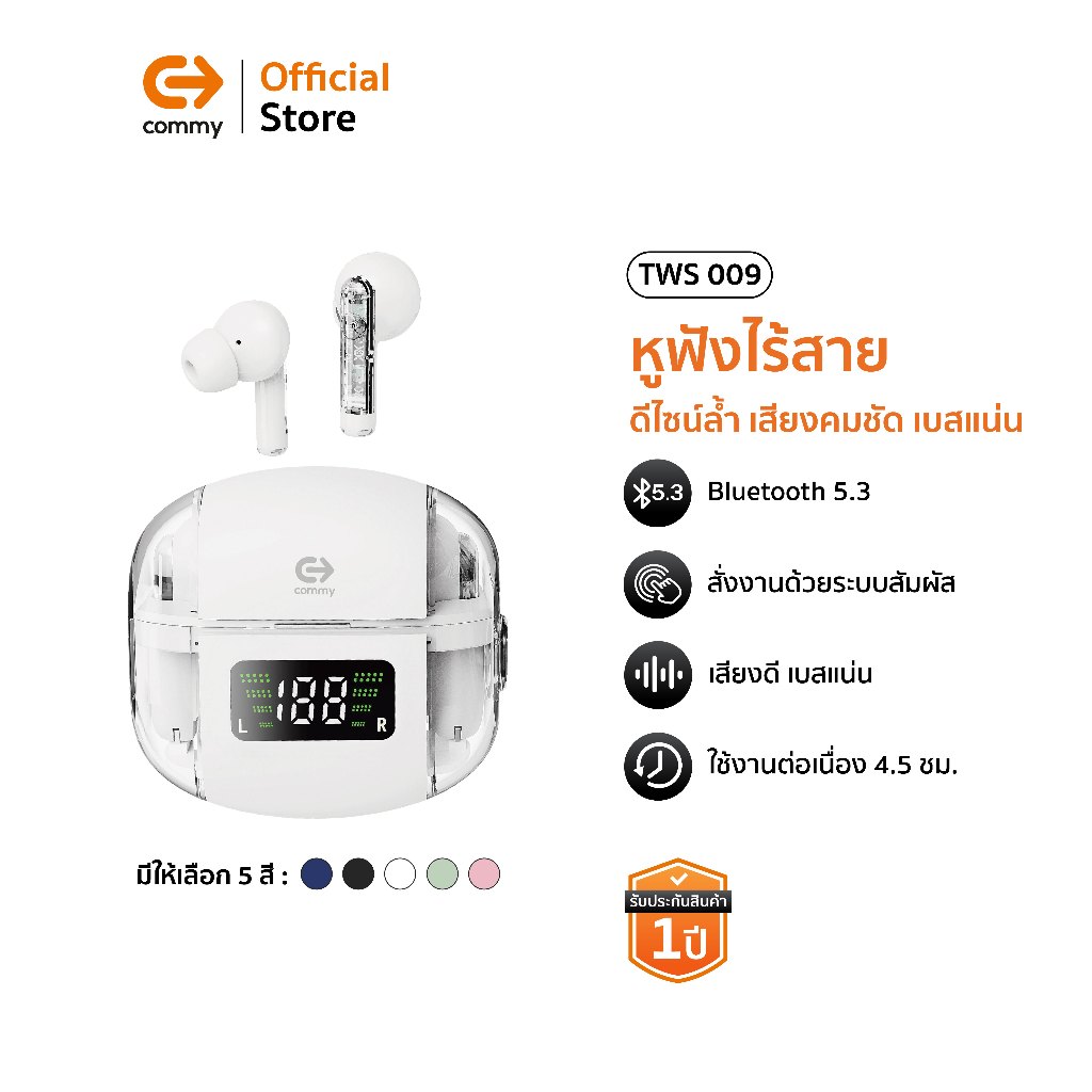 Commy หูฟัง Bluetooth มีจอ LED เบสหนัก เสียงแน่น ใส่สบาย หูฟังบลูทูธไร้สาย รับประกัน 1ปี รุ่น ...