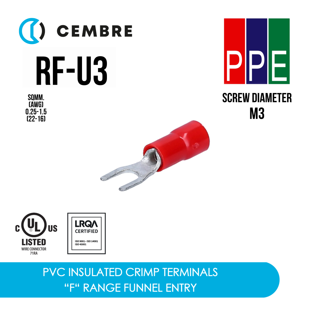 RF-U3 [Cembre] หางปลาหุ้มฉนวน แบบแฉก 1.5 Sqmm. รูน๊อต M3 Insulated Fork ...